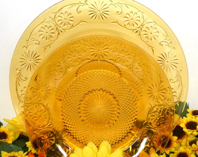 Daisy Amber Plates by Indiana Glass, Set of Three - Etsy