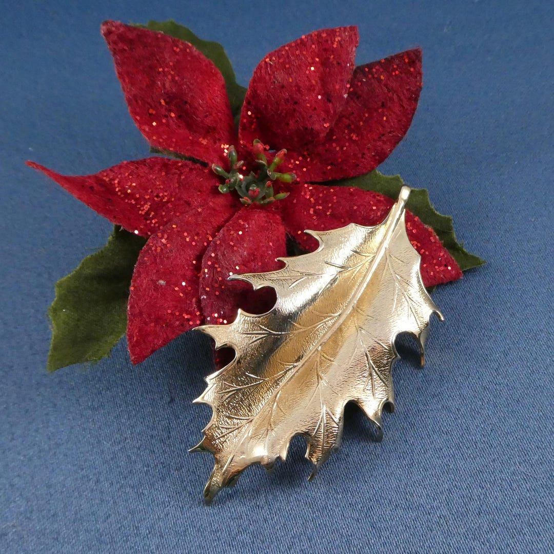 Vintage Textured Gold-toned Holly Leaf Designer Brooch Pin - Etsy