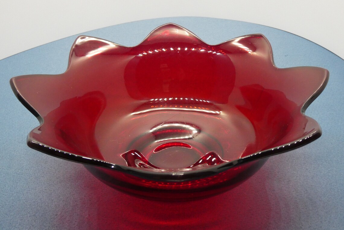 Vintage Fenton Ruby Red 8-point Footed Glass Bowl 1930s | Etsy