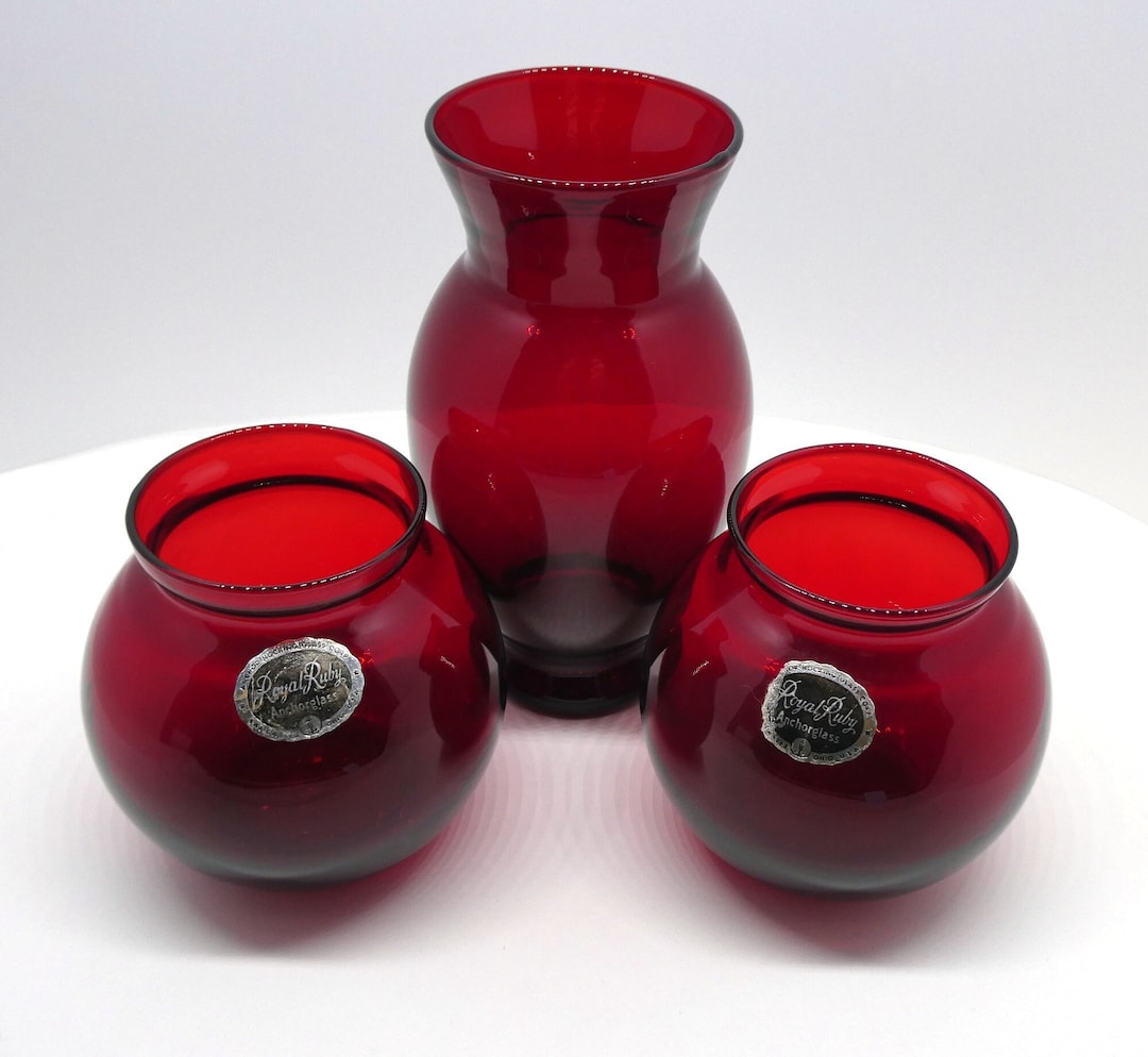 Set of Three Royal Ruby Red Vases by Anchor Hocking 1930s - Etsy
