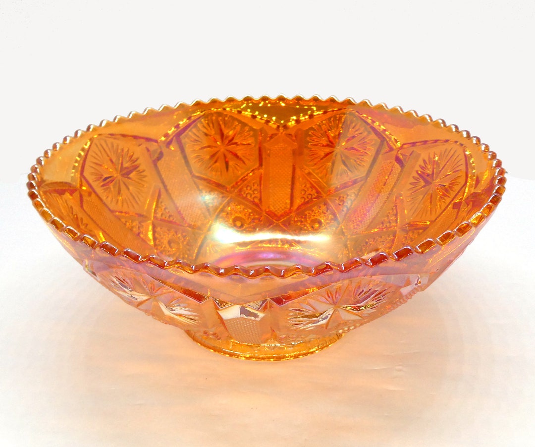 Vintage Imperial Glass Carnival Marigold Star And File 7” Bowl 1910 1940 Etsy