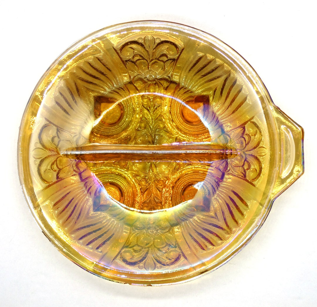 Fiery Marigold Carnival Glass Divided Relish Dish KILLARNEY by Indiana ...