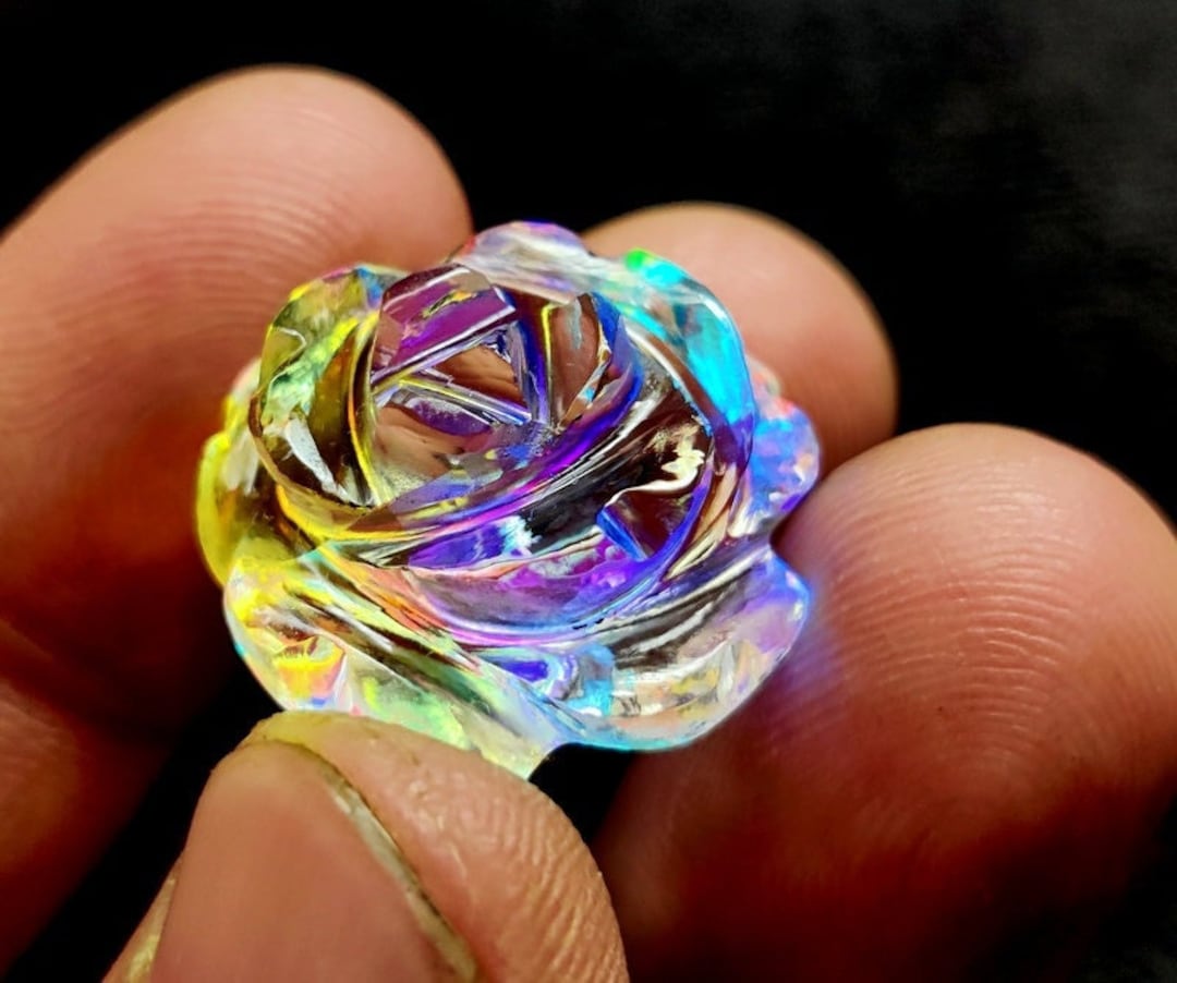 MYSTIC TOPAZ GEMSTONE Carving Flower Shape 33ct High Quality Rainbow ...