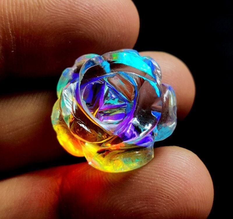 MYSTIC TOPAZ GEMSTONE Carving Flower Shape 33ct High Quality Rainbow ...