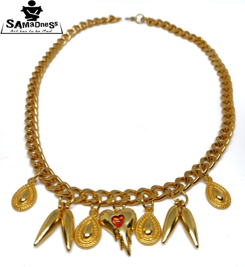 Gold Colored Chain Necklace Set - Evil Eye, Flower, Melted Heart ...