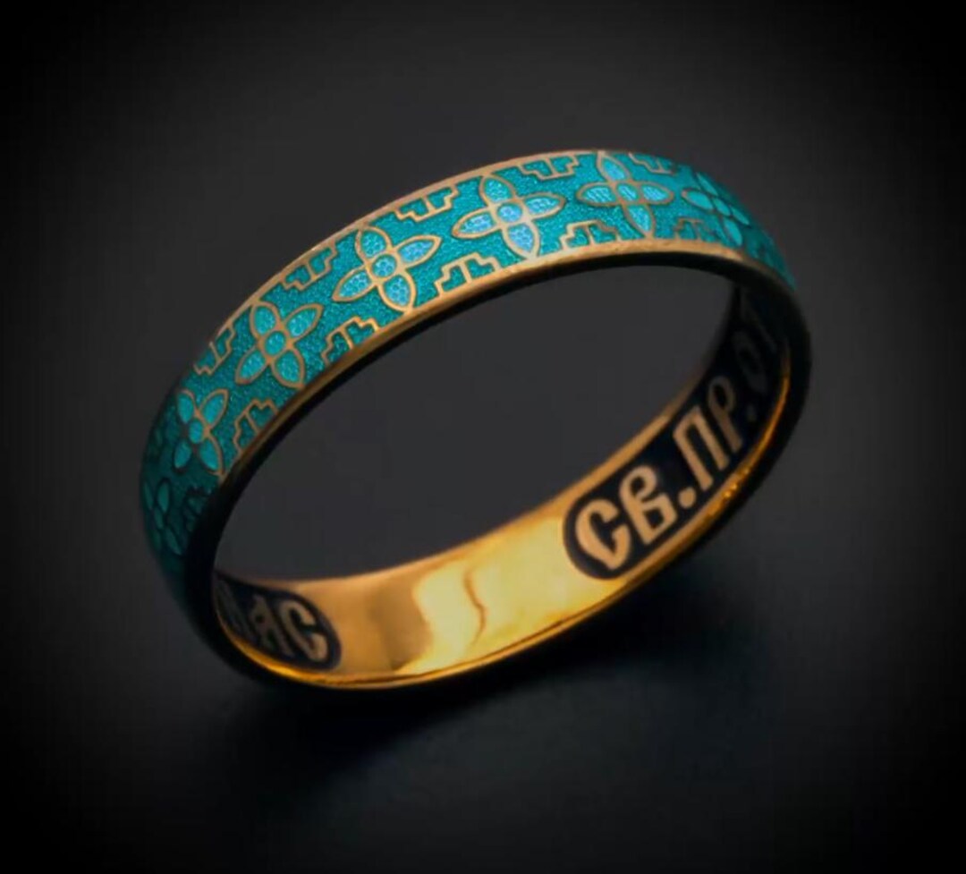 Prayer to St. Sergius Orthodox 925 Silver + 24K Gold Ring Greece ...