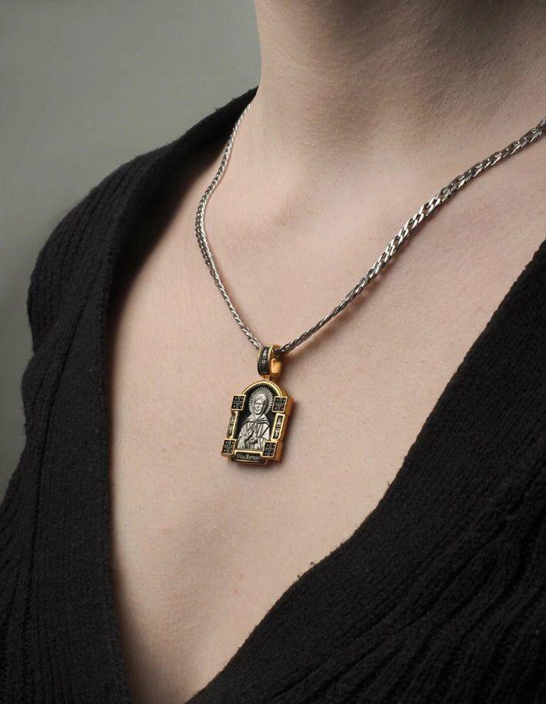 Blessed Matrona Christian Orthodox Necklace Pendant Silver 925 + Gold ...