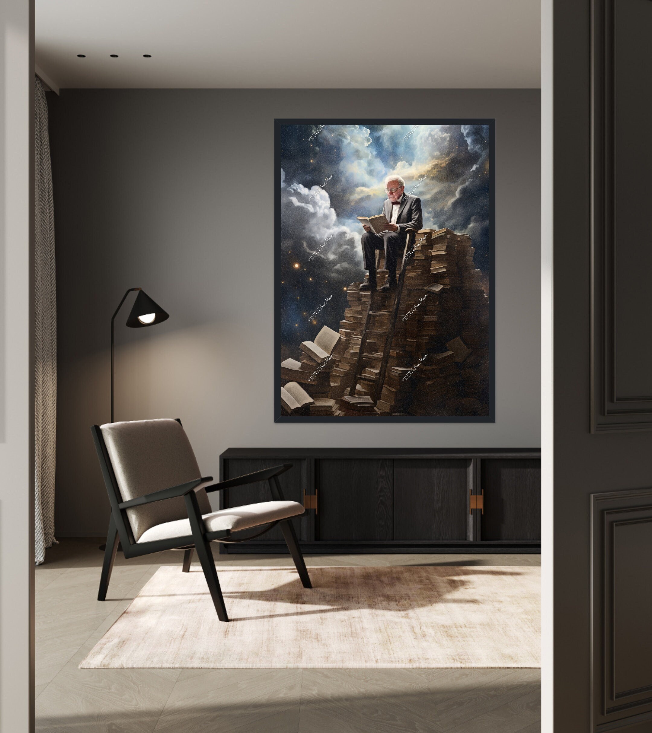 Warren Buffett Reading in His Library Canvas. Stock Market, Wall Street ...