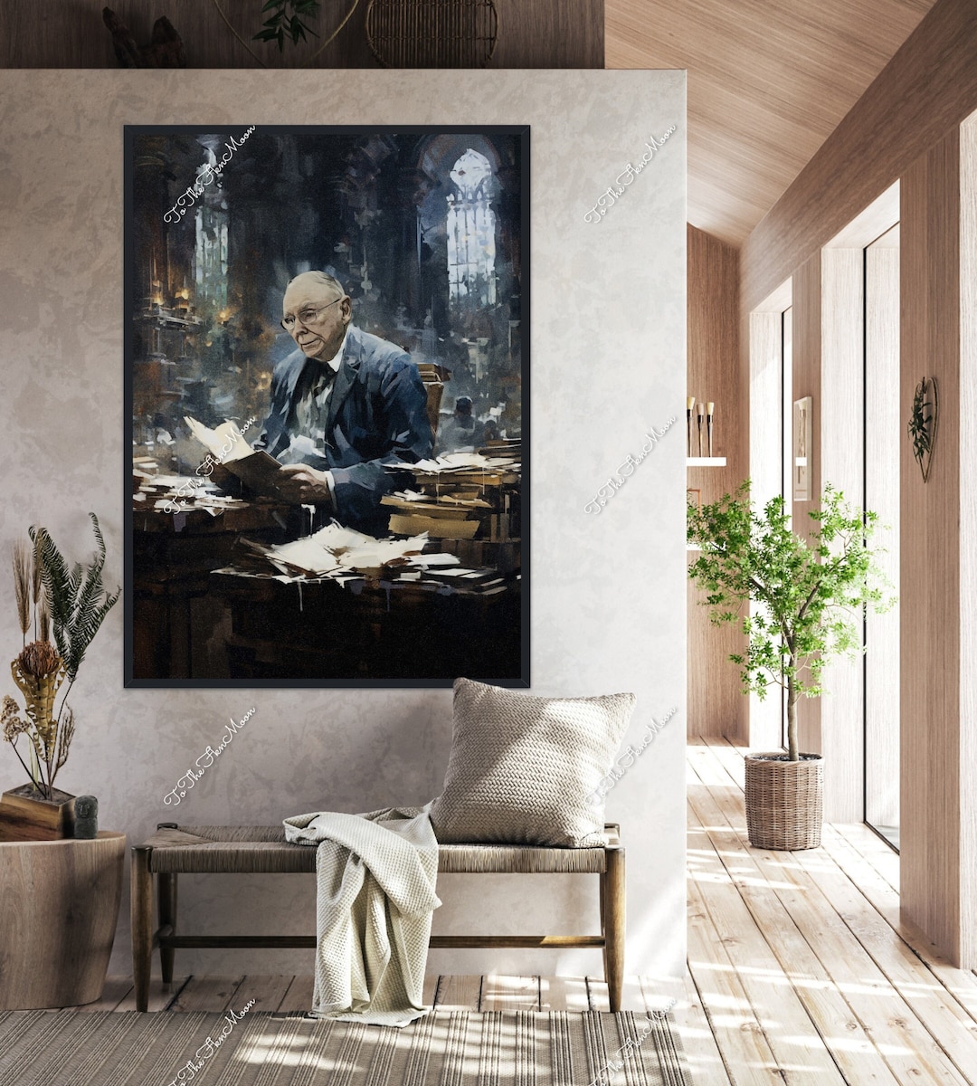 Young Charlie Munger Reading in a Library Canvas. Stock Market, Wall ...