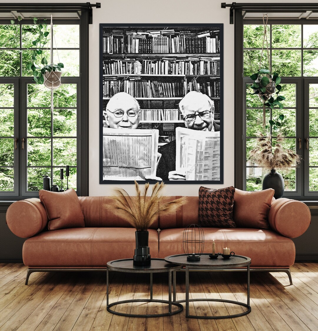 Warren Buffett and Charlie Munger Reading the Wall Street Canvas. Stock ...