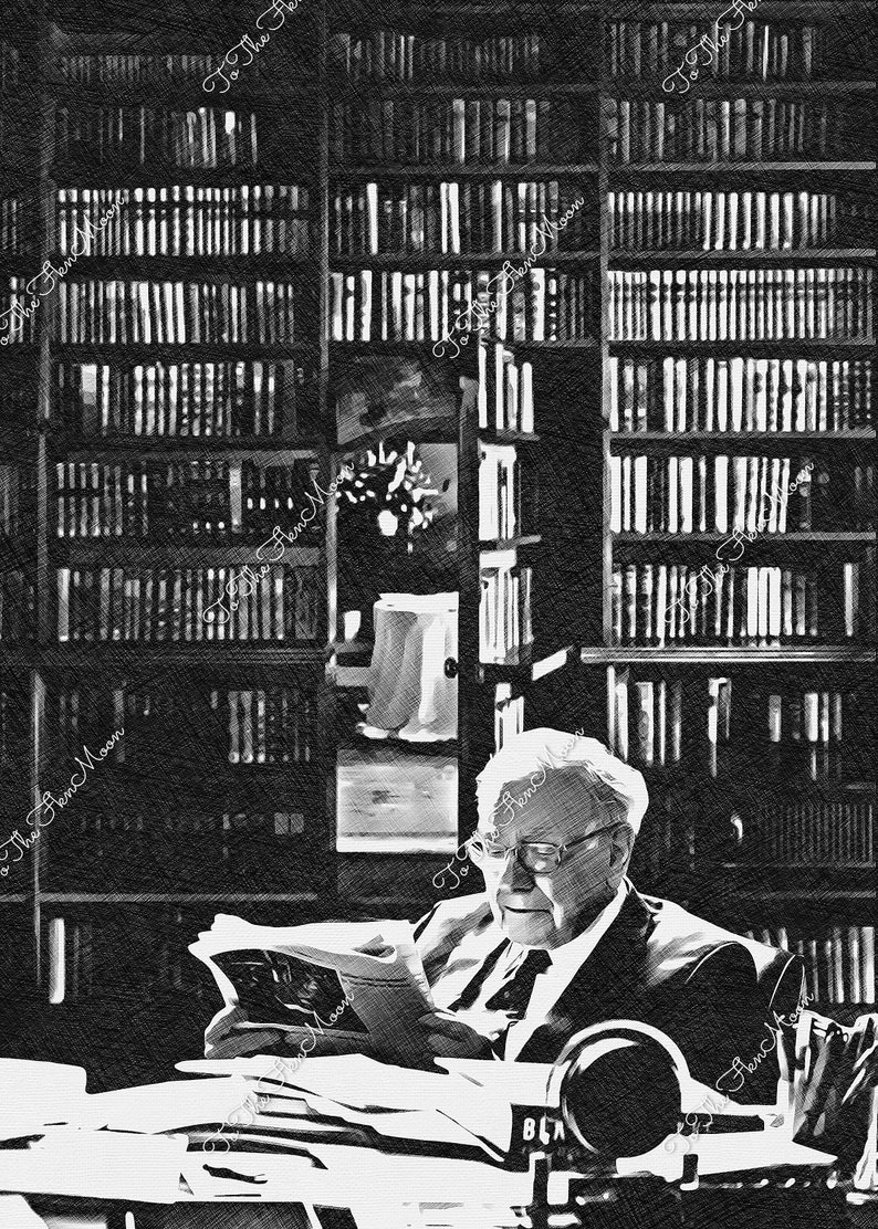 Warren Buffett Reading in His Library. Large Canvas Wall Art - Etsy