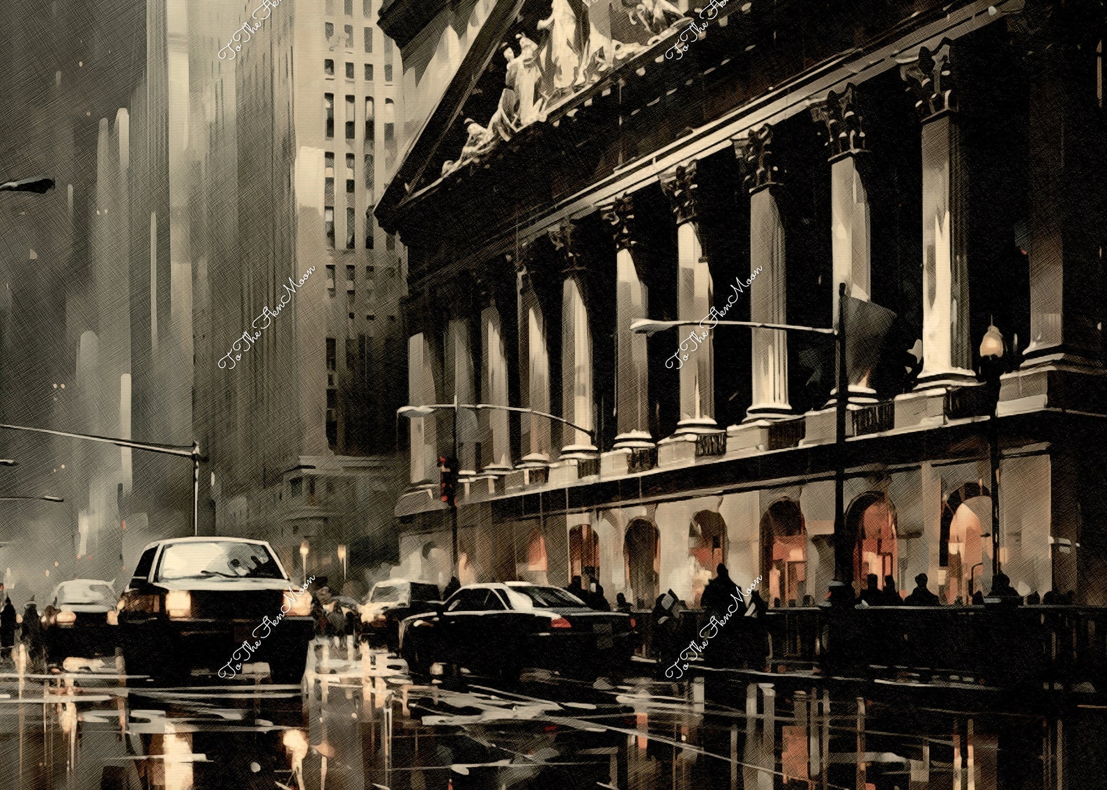 New York Stock Exchange Building Market. Oil Painting Style Canvas ...