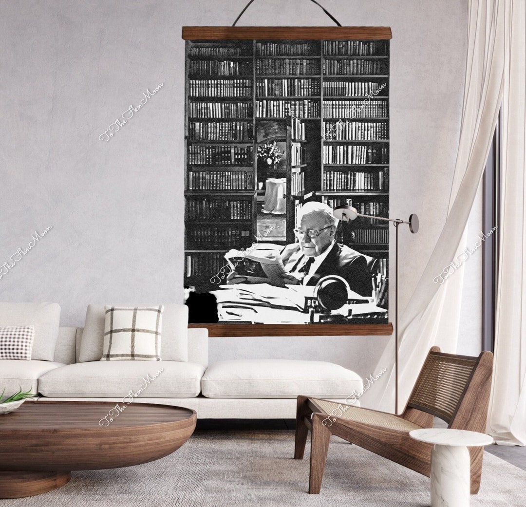 Warren Buffett Reading in His Library. Ready to Hang - Etsy