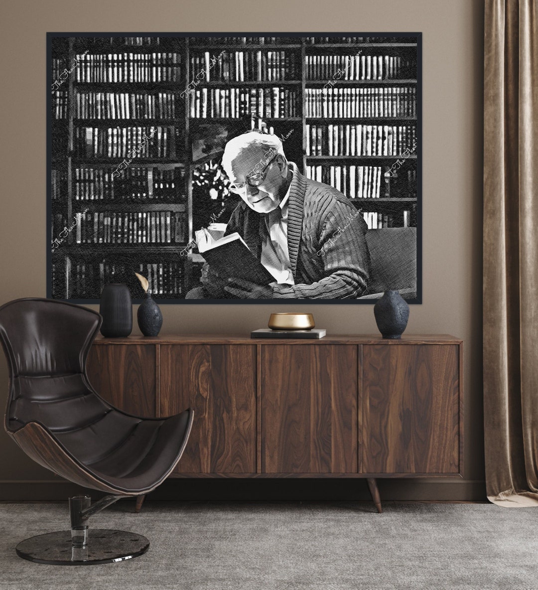 Warren Buffett Reading in His Library Canvas. Stock Market, Wall Street ...