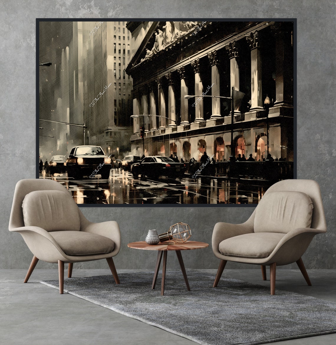 New York Stock Exchange Building Market. Oil Painting Style Canvas ...