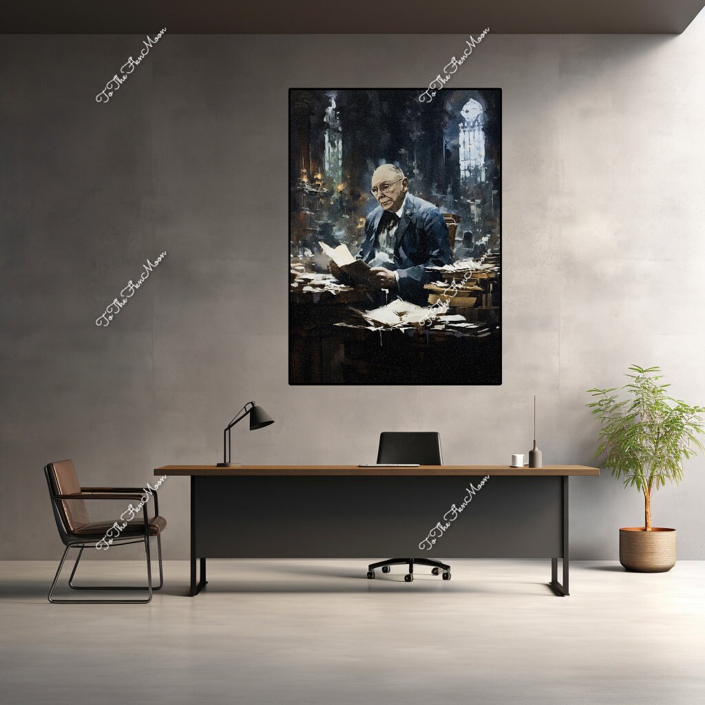 Young Charlie Munger Reading in a Library Canvas. Stock Market, Wall ...