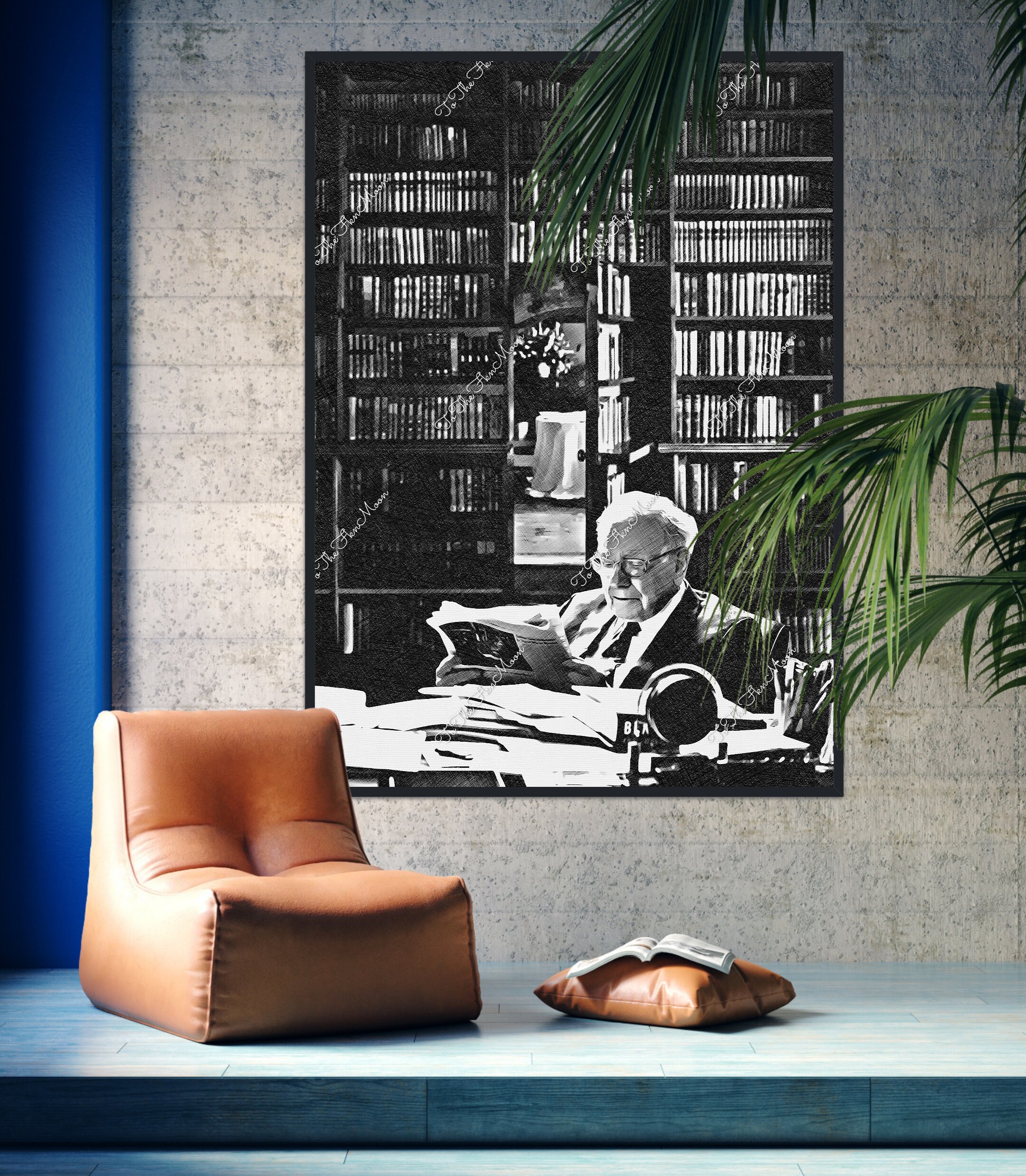 Warren Buffett Reading in His Library. Canvas or Digital File. Stock ...