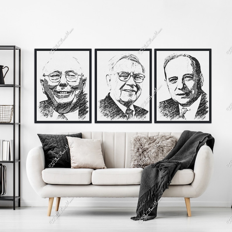 Sketch of Warren Buffett, Charlie Munger, Benjamin Graham Canvas. Stock ...