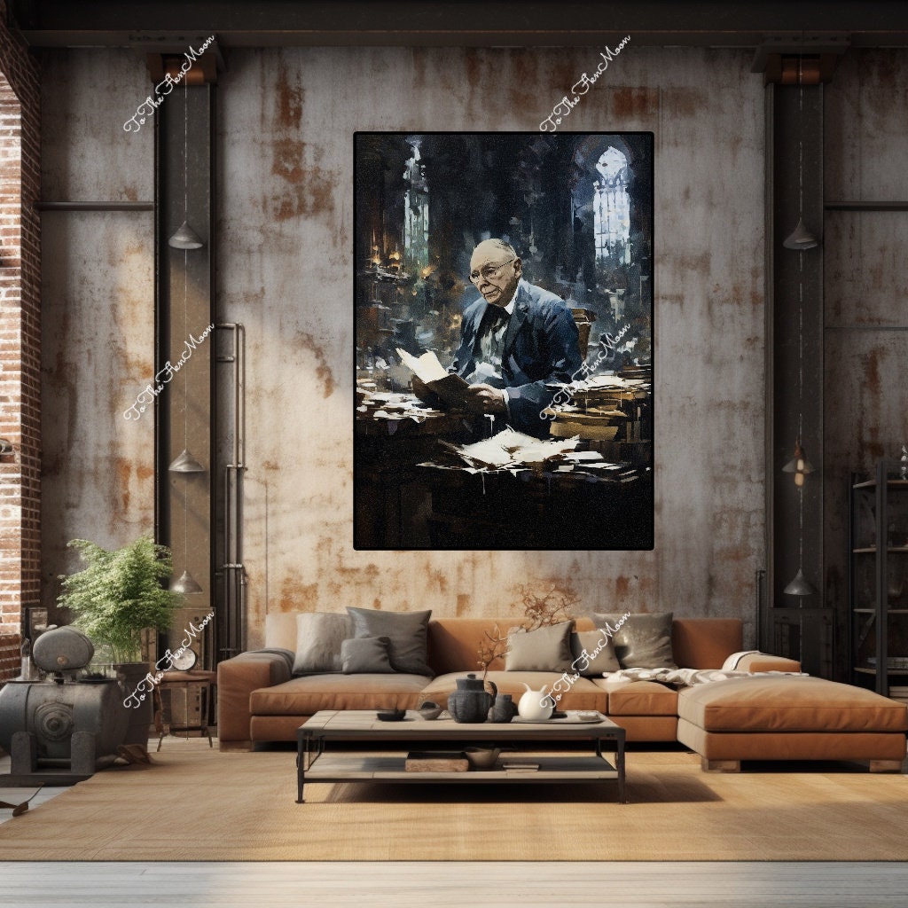 Young Charlie Munger Reading in a Library Canvas. Stock Market, Wall ...