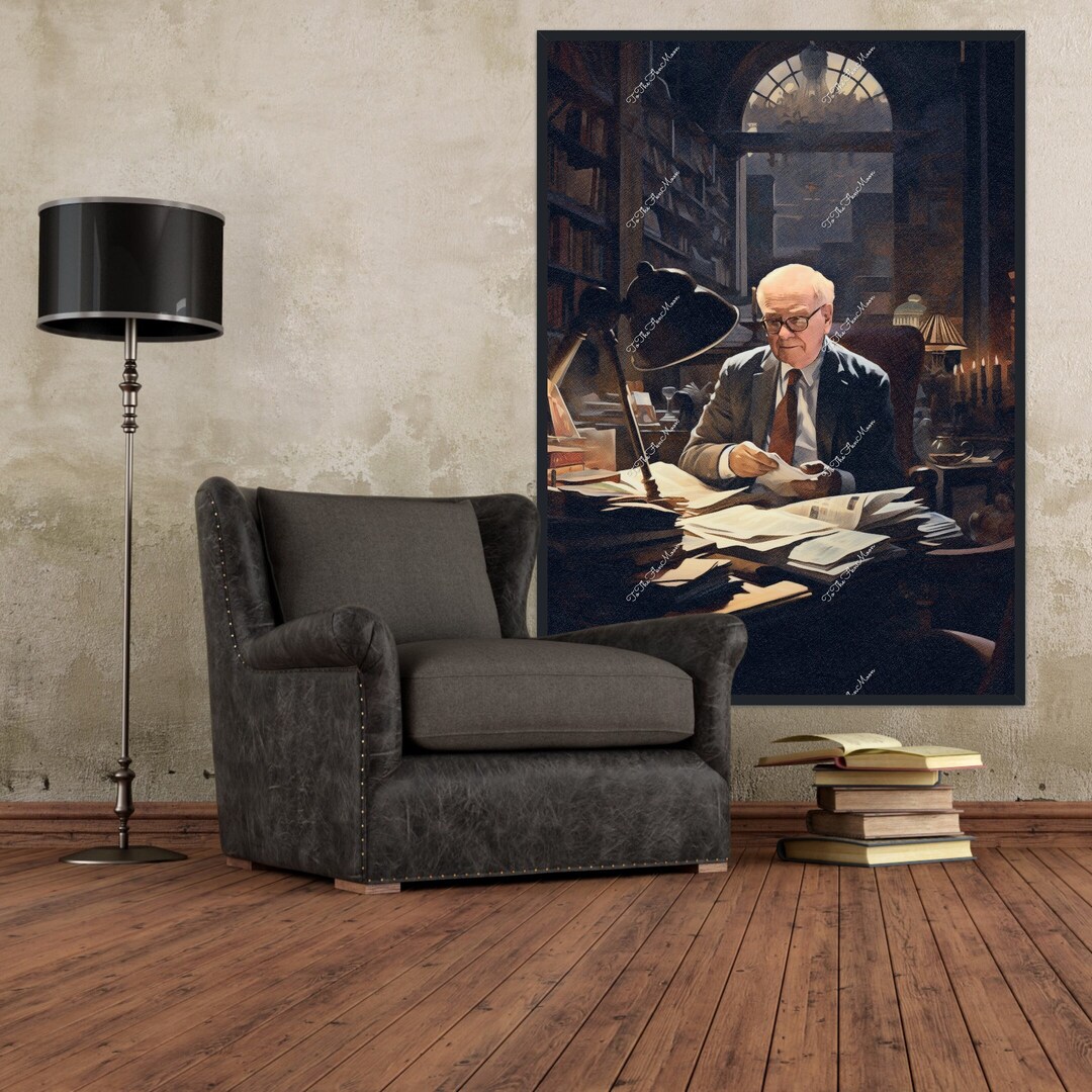 Warren Buffett Reading in His Library. Large Canvas Wall Art - Etsy