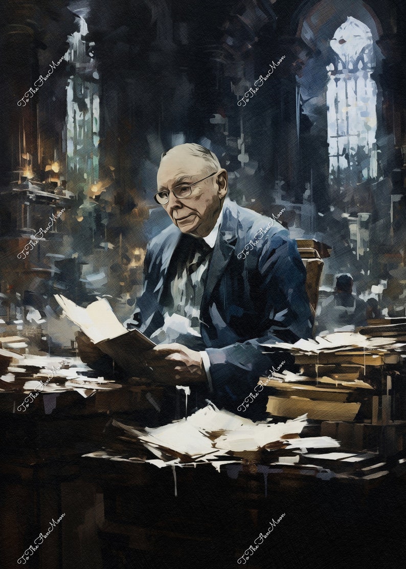 Young Charlie Munger Reading in a Library Canvas. Stock Market, Wall ...
