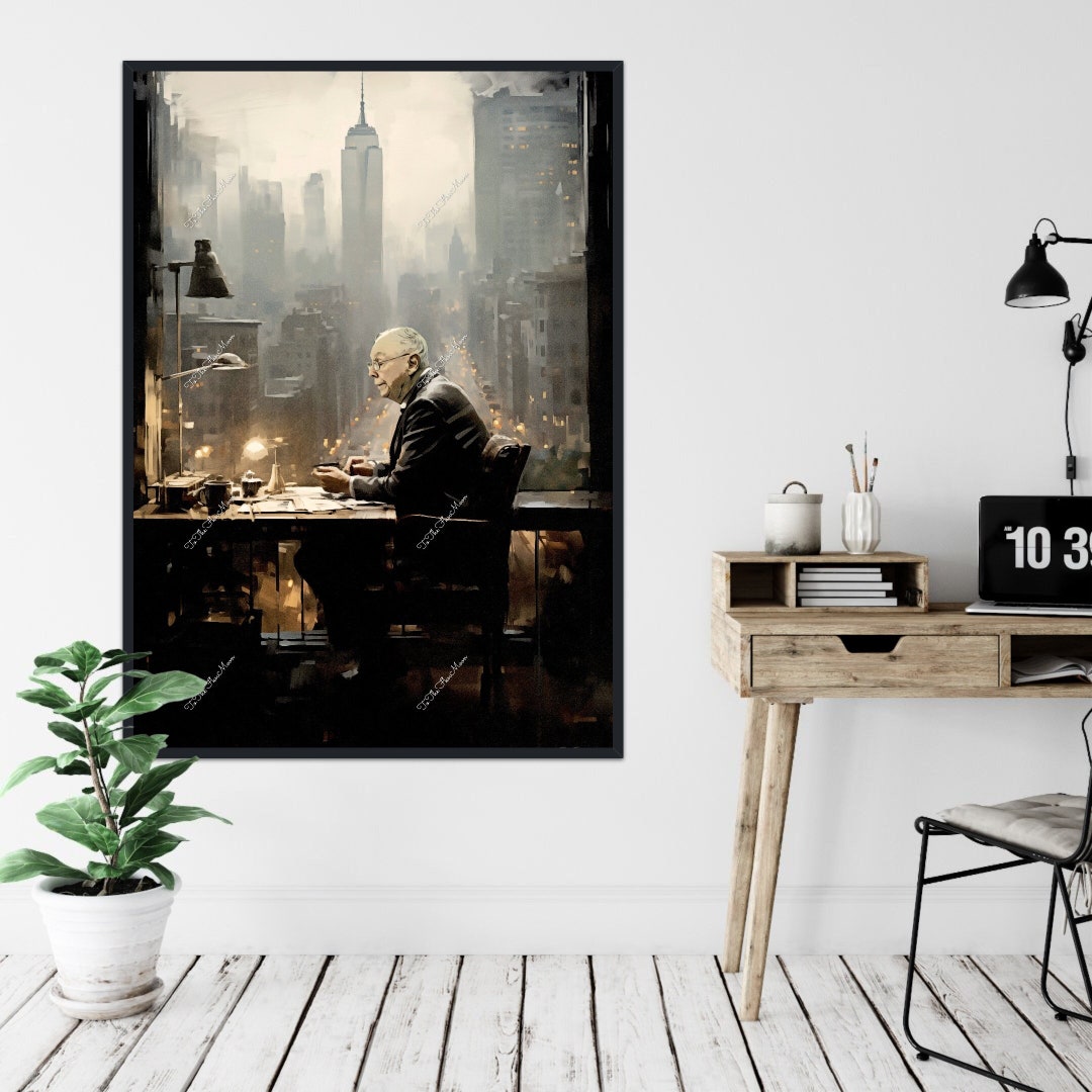 Charlie Munger Working in NYC Office Canvas. Stock Market, Wall Street ...