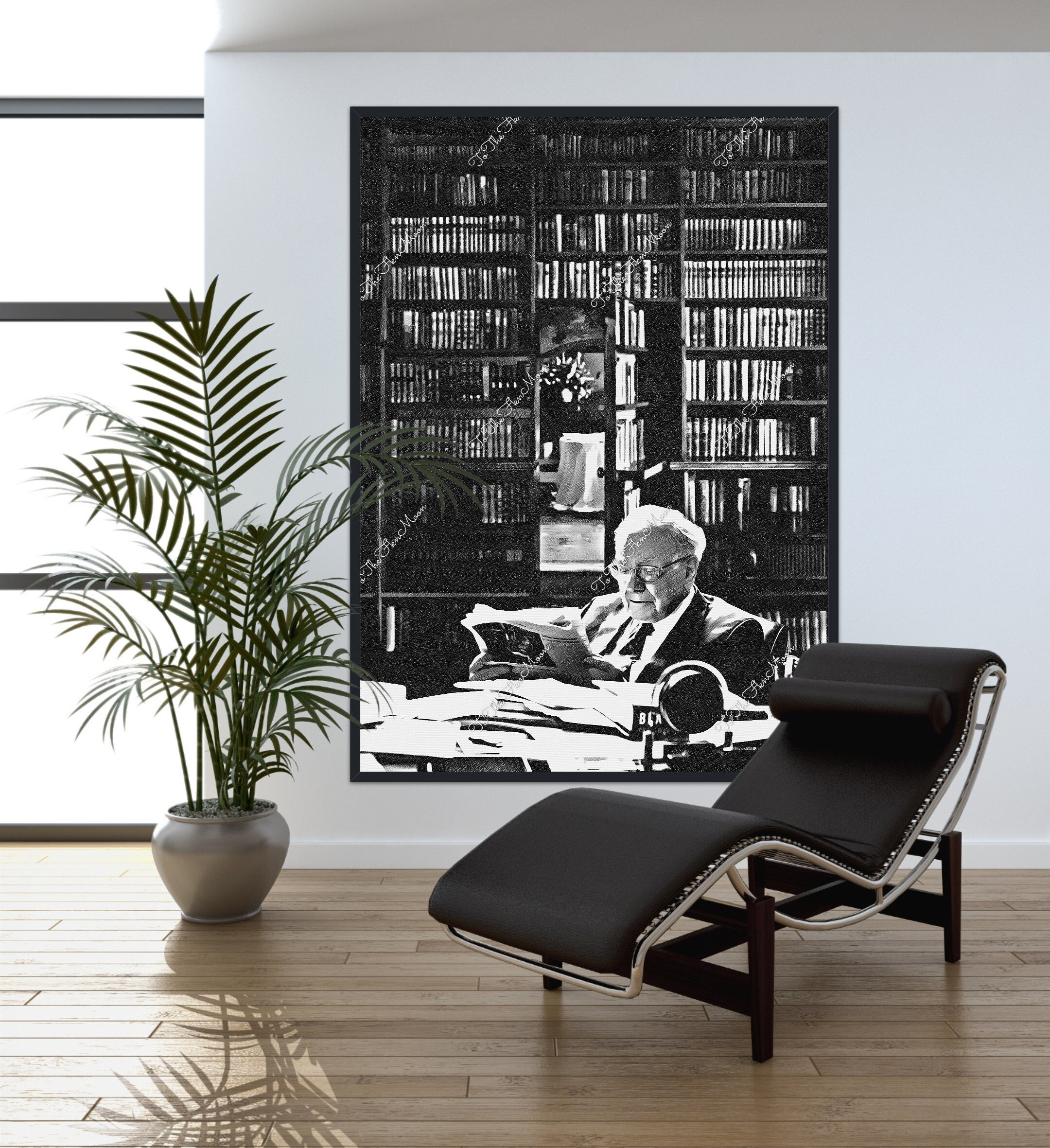Warren Buffett Reading in His Library. Canvas or Digital File. Stock ...