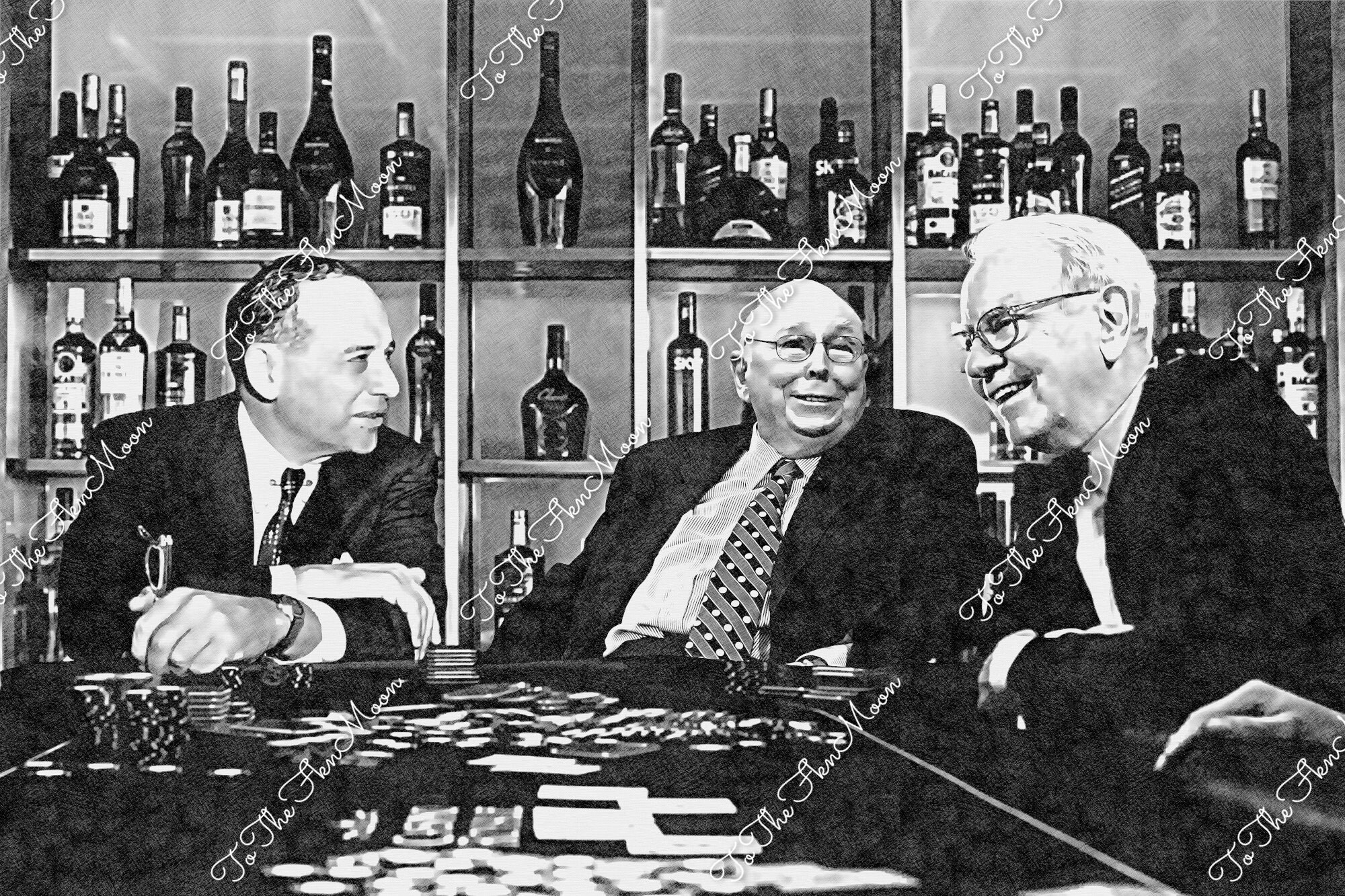 Unframed Warren Buffett, Graham, Munger Poker Game Canvas, Stock Market ...