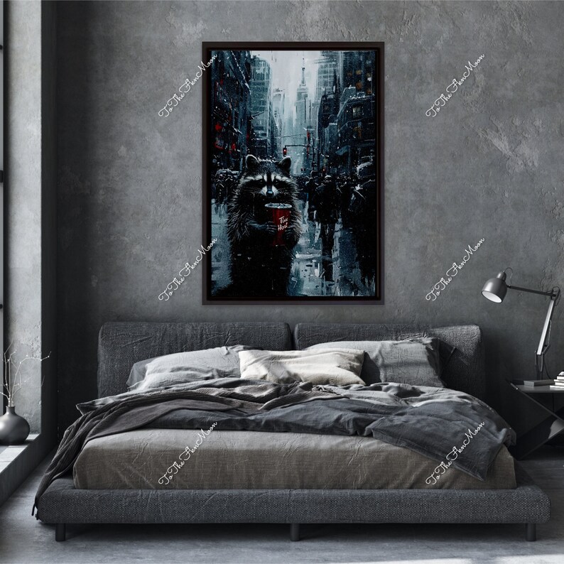 Toronto Raccoon Drinking Tim Hortons Coffee and King Streetcar. Canvas ...