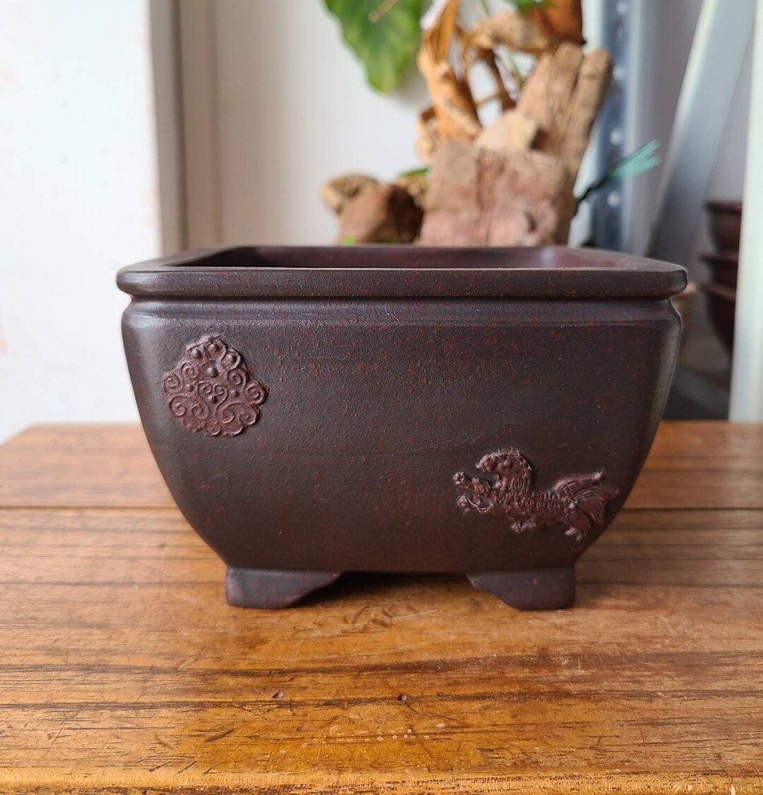 Handmade Square Bonsai Pot Yixing Purple Sand Flower Pot Simple Retro ...