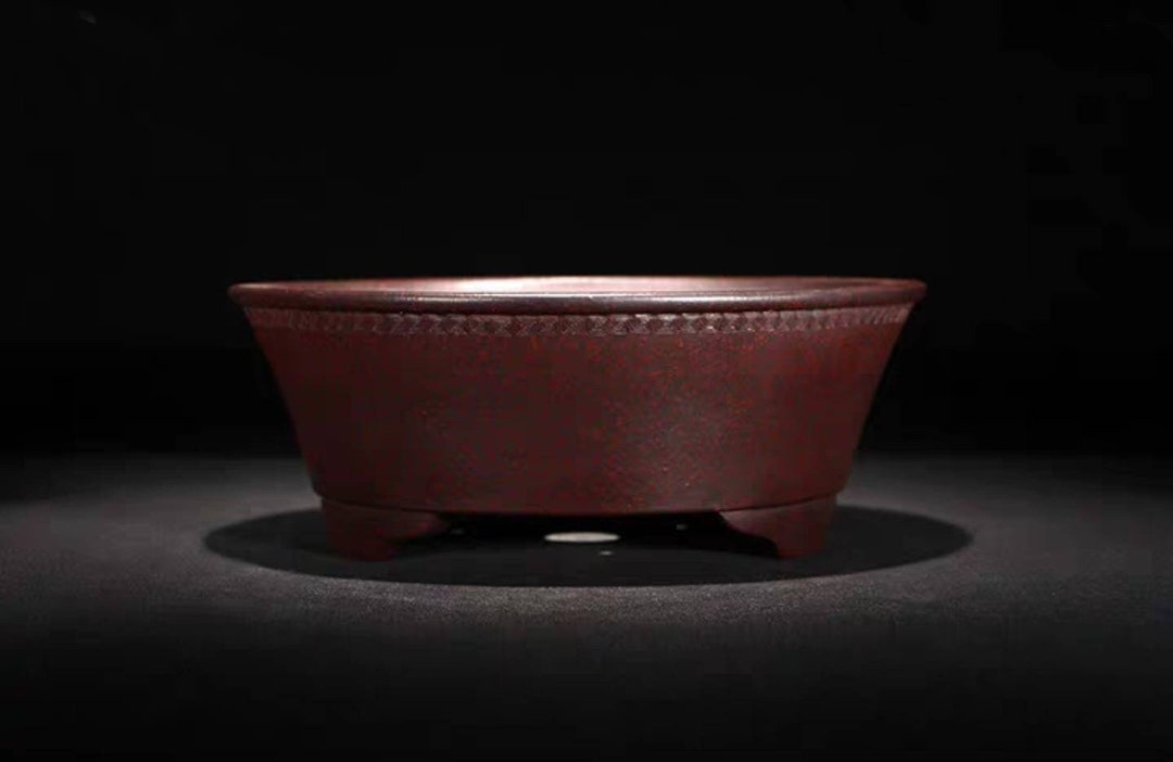 Retro Round Pattern Bonsai Pot Yixing Purple Sand Flower Pot Simple ...