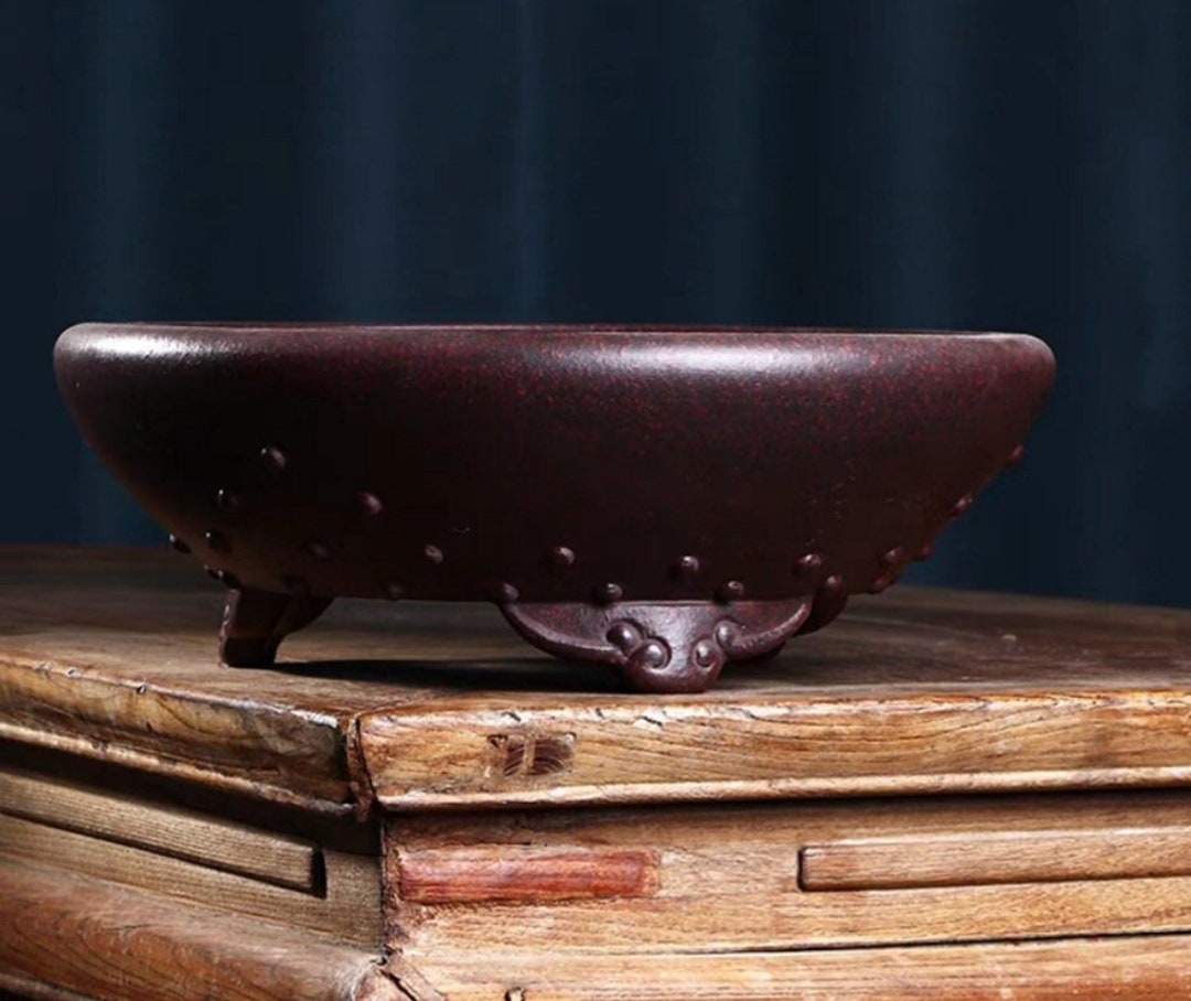 11.4"round Three-legged Rivet Cloud-foot Bonsai Pot Yixing Purple Sand ...