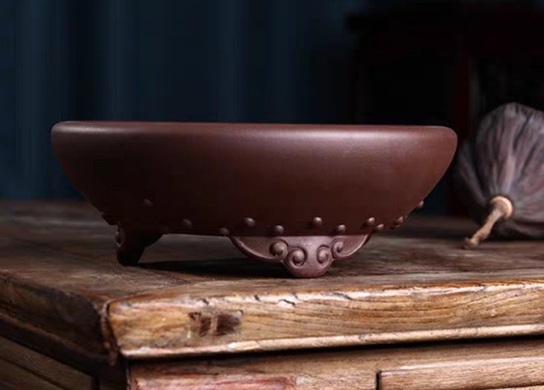 8.2 Inch Round Three-legged Rivet Cloud-foot Bonsai Pot Yixing Purple ...