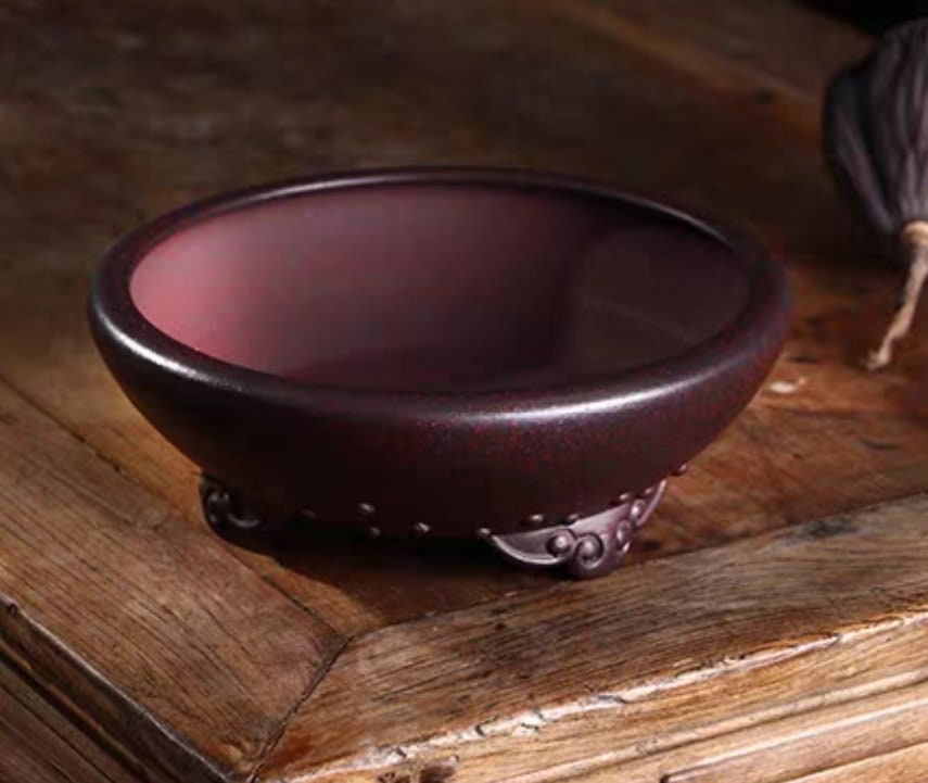 8.2 Inch Round Three-legged Rivet Cloud-foot Bonsai Pot Yixing Purple ...
