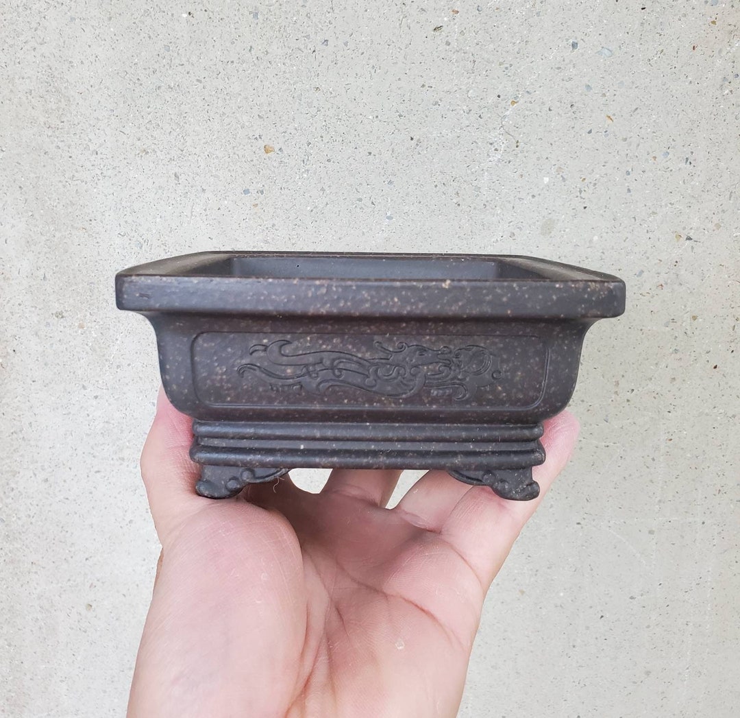 Square Bonsai Pot Yixing Purple Sand Bronze Flower Pot Retro Unglazed ...