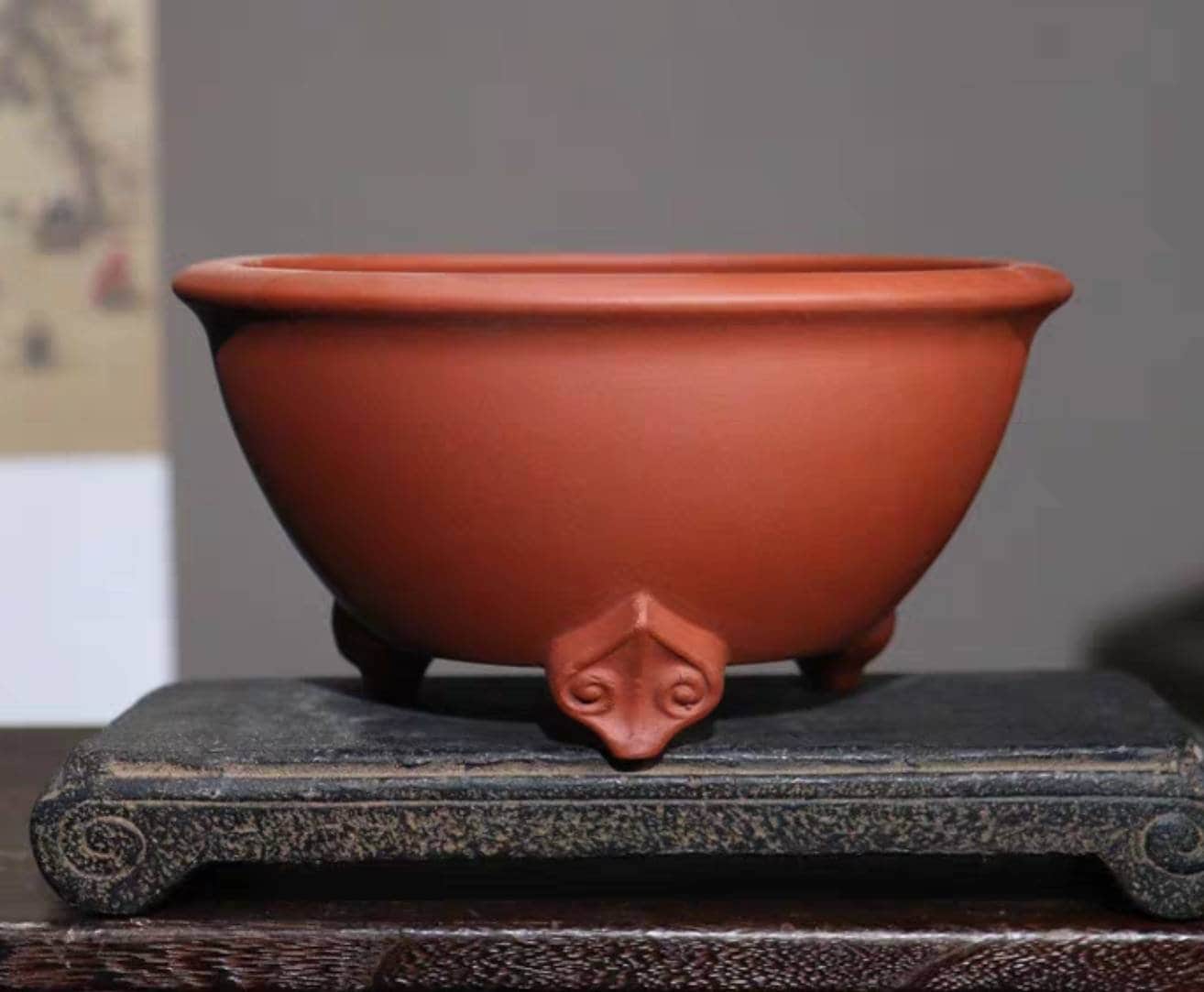 Round Bonsai Pot Three-legged Simple Retro Unglazed Yixing Purple Sand ...