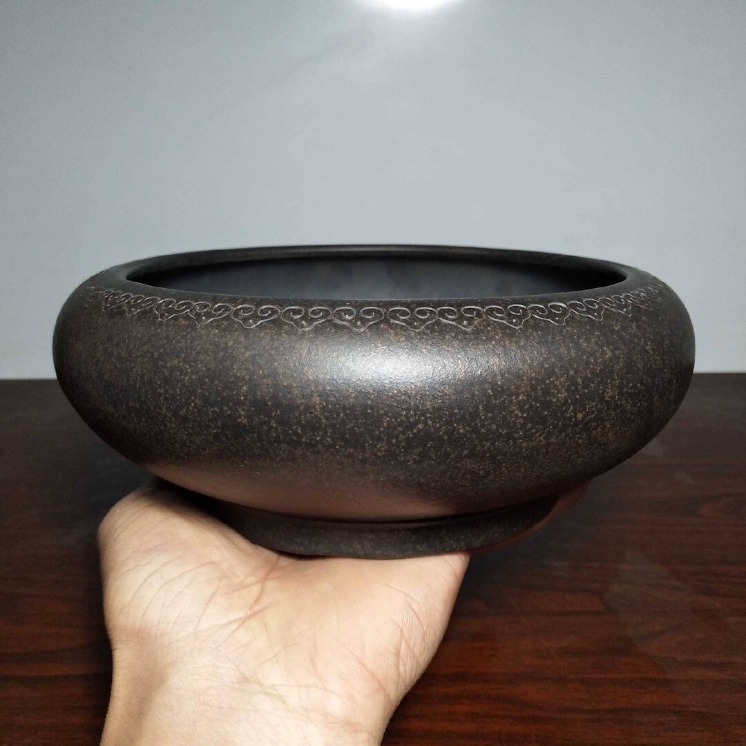 China Yixing Zisha Pottery Flowerpot Retro Bronze Mud Round Bonsai Pot ...