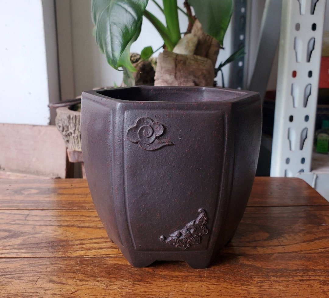 Handmade Retro Hexagonal Bonsai Pot Yixing Purple Sand Flower Pot ...