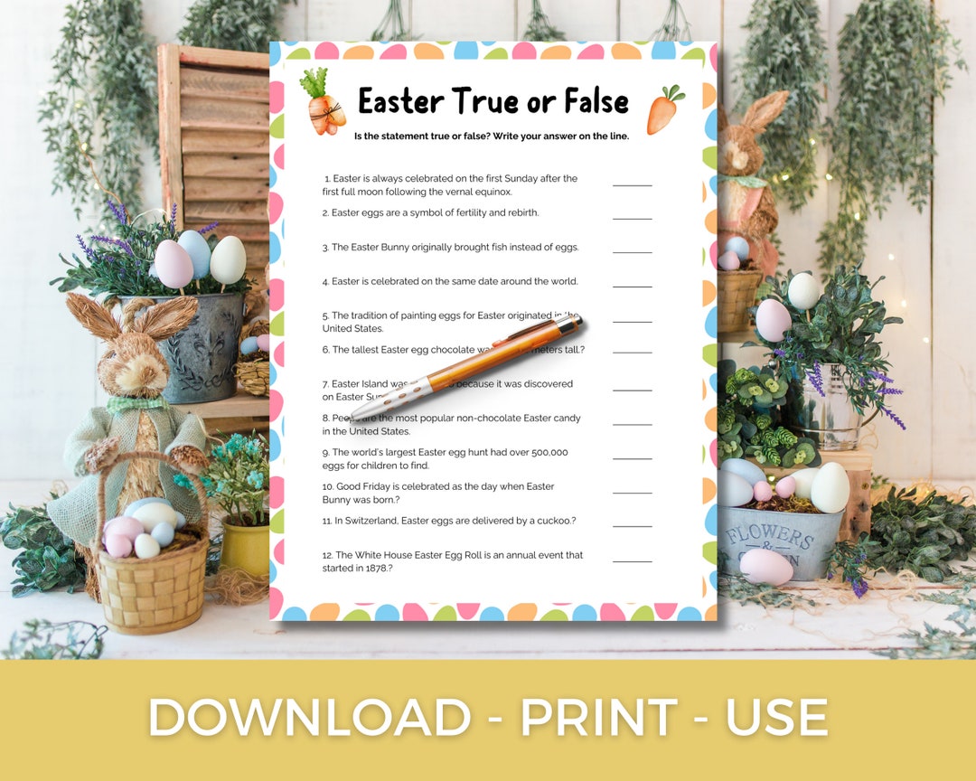 Easter Printable Game True or False Trivia, Includes Answer Guide ...