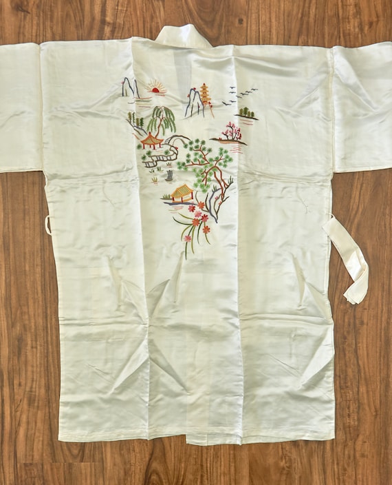 Vintage 90s Golden Dragon Chinese Ivory Silk Hand Emb… - Gem