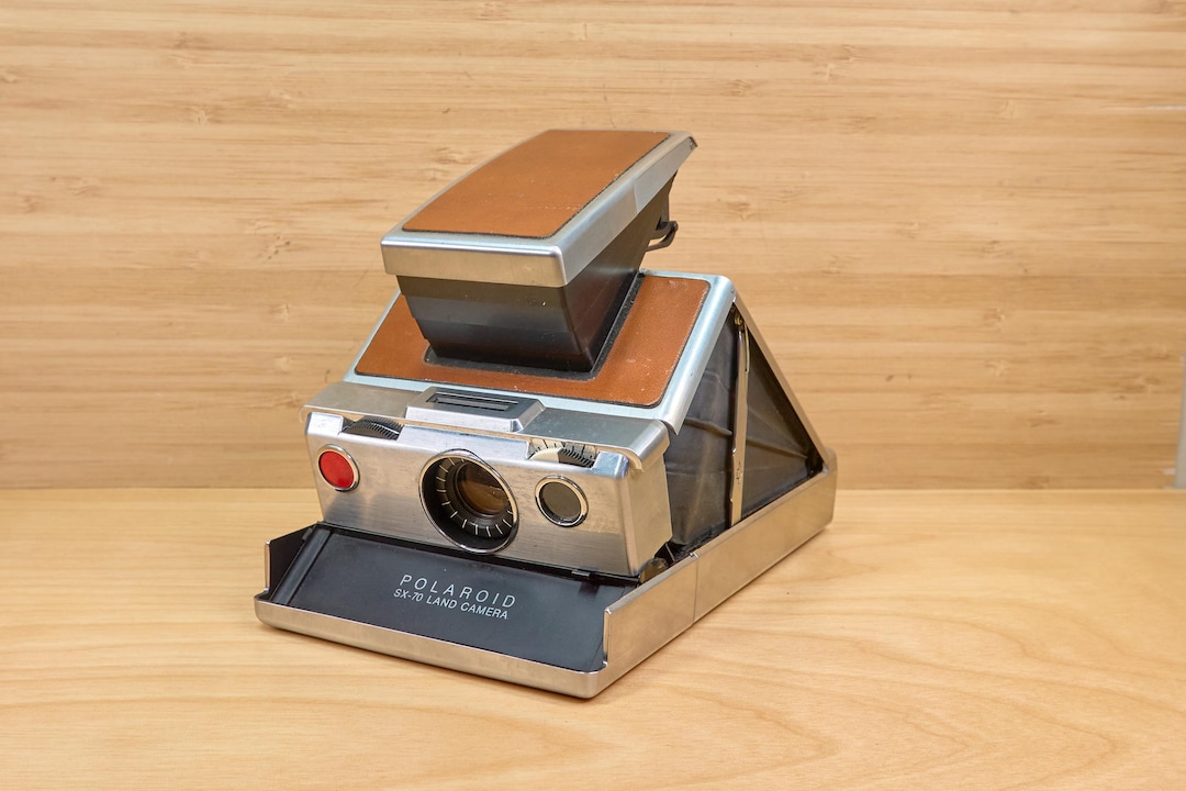 Vintage 70s Polaroid SX-70 Land Camera, Chrome Body With Brown Leather ...