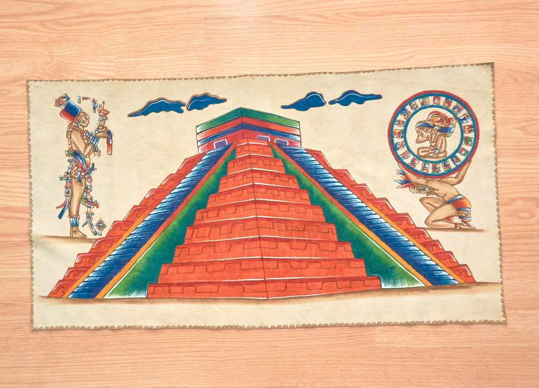Mayan Pyrography Art on Suede Leather, Calendario Maya, Pyramide De ...
