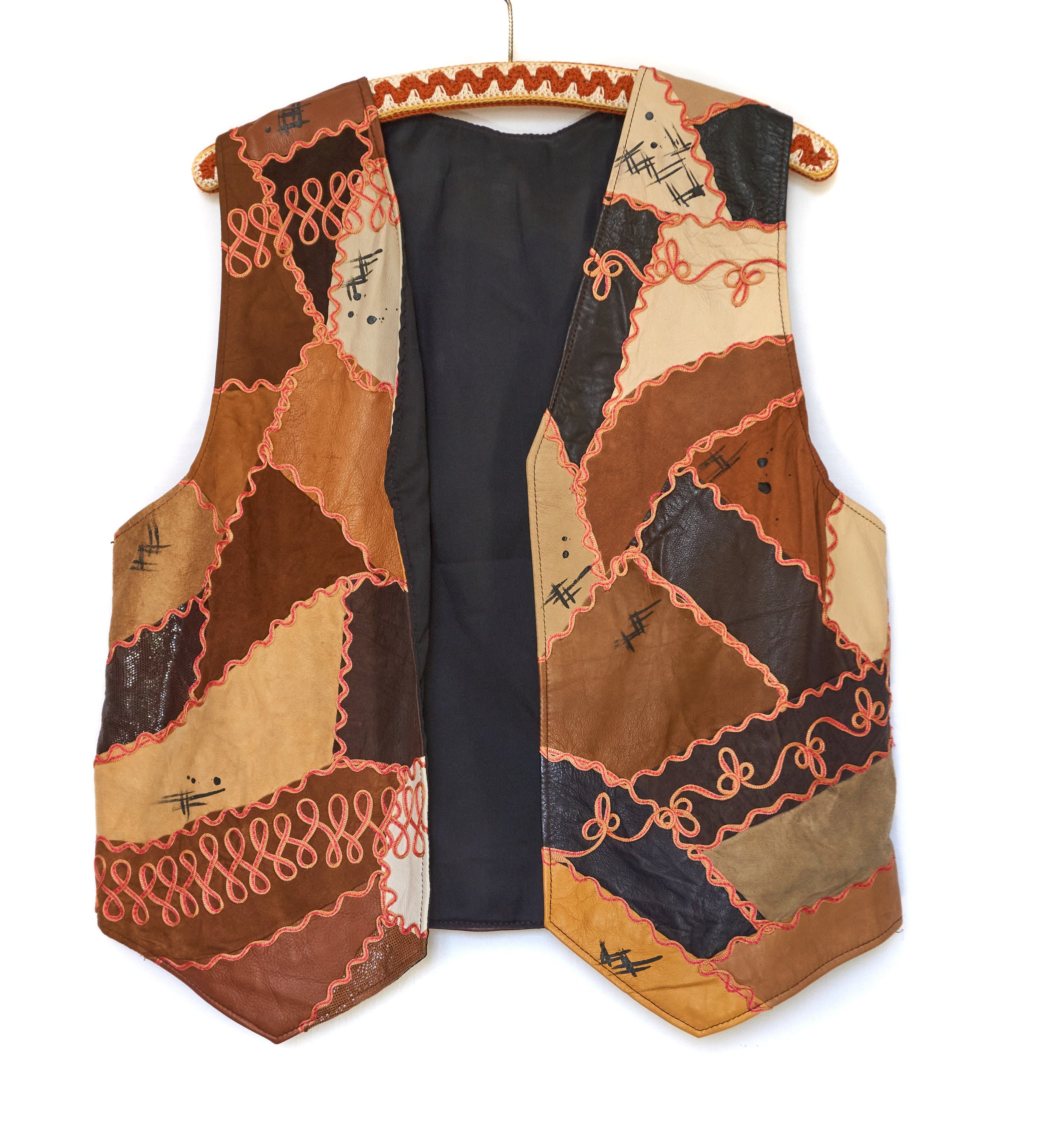 Vintage Multicolor Leather Suede Patchwork Unisex Vest Open | Etsy