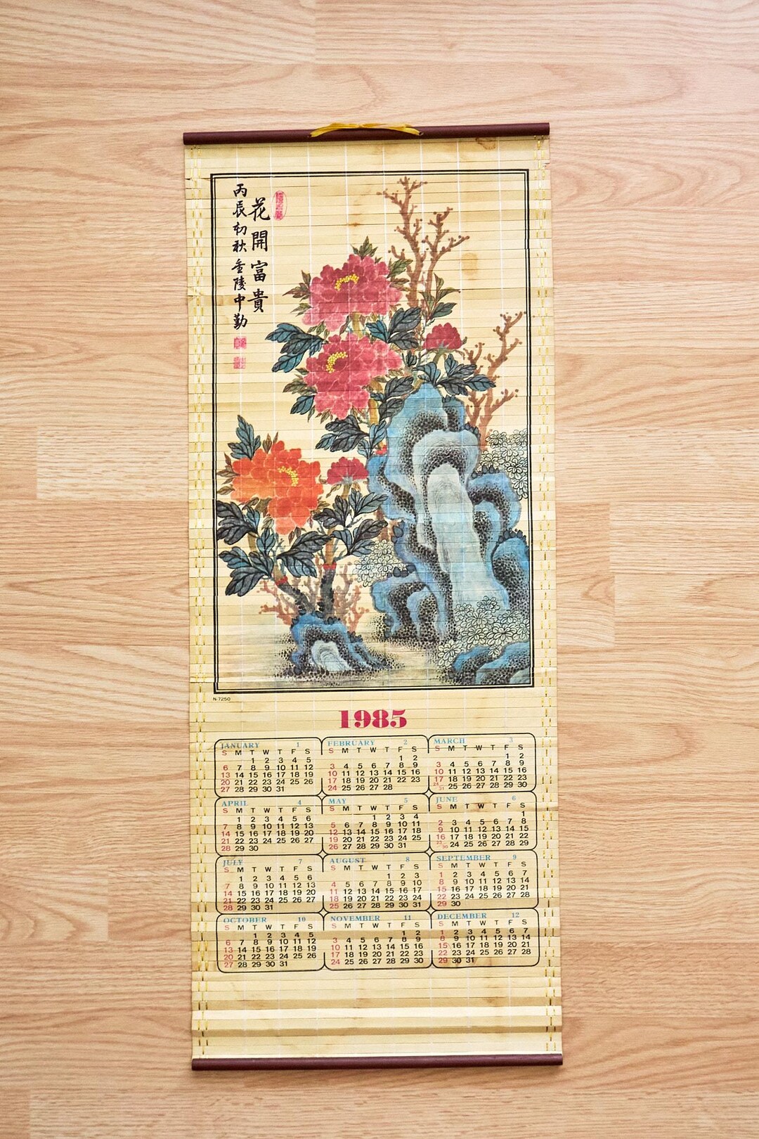 Chinese Bamboo Scroll Calendar 1985, Flowers Motif - Etsy