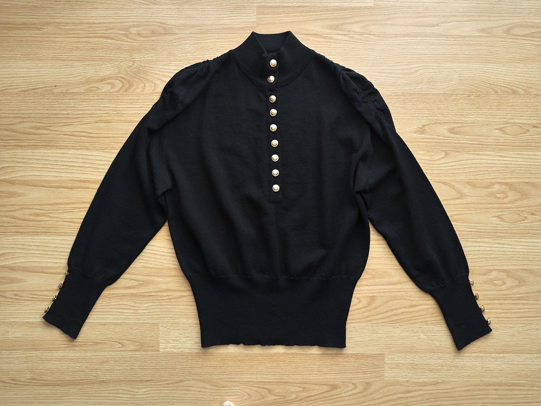Vintage IB Diffusion Merino Wool Women's Black Sweater, Gold Metal ...