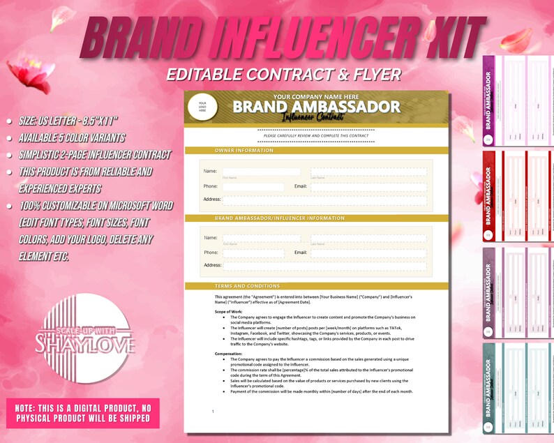 Gold Brand Ambassador Forms Brand Influencer Contract Brand - Etsy