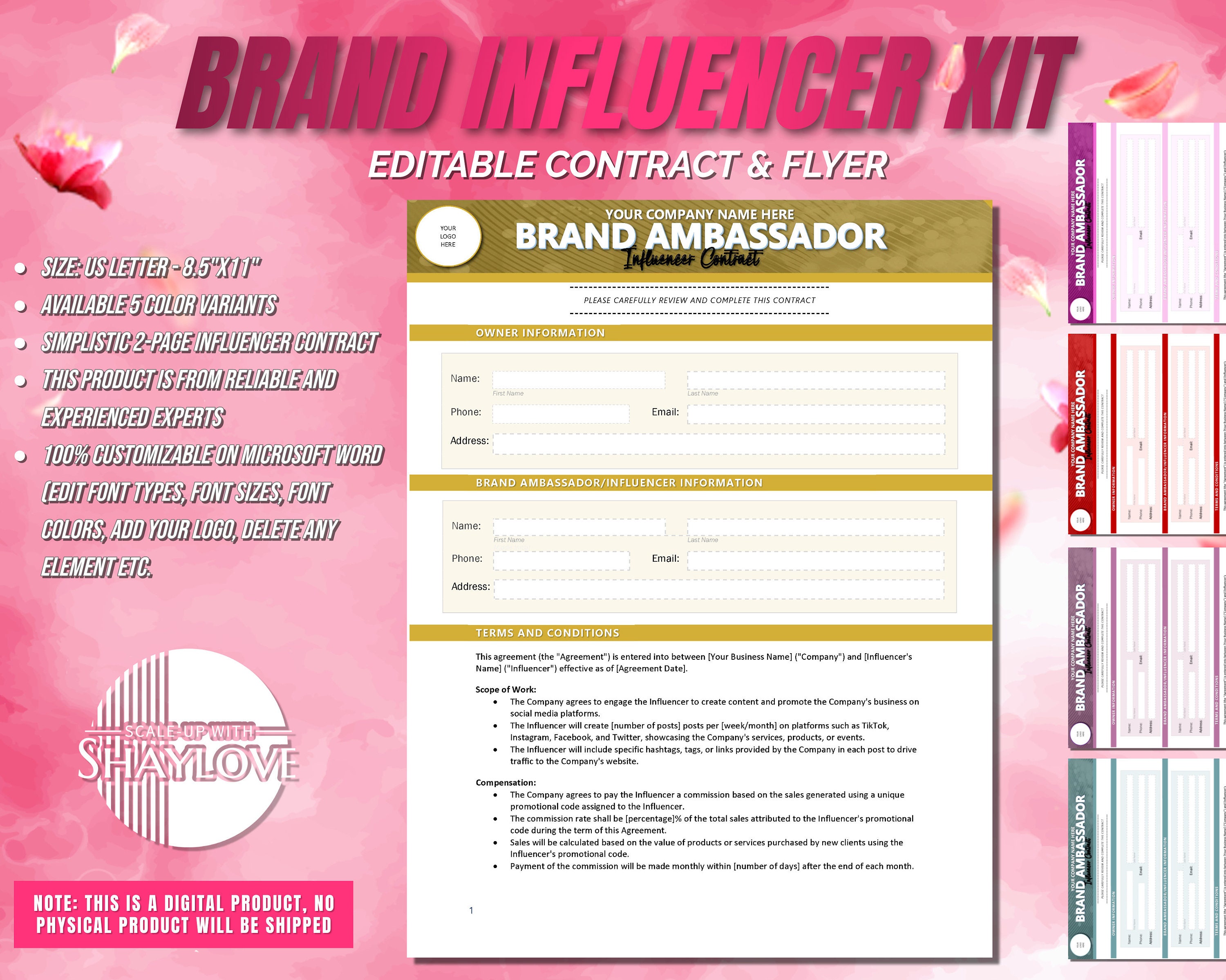 Gold Brand Ambassador Forms, Brand Influencer Contract, Brand ...
