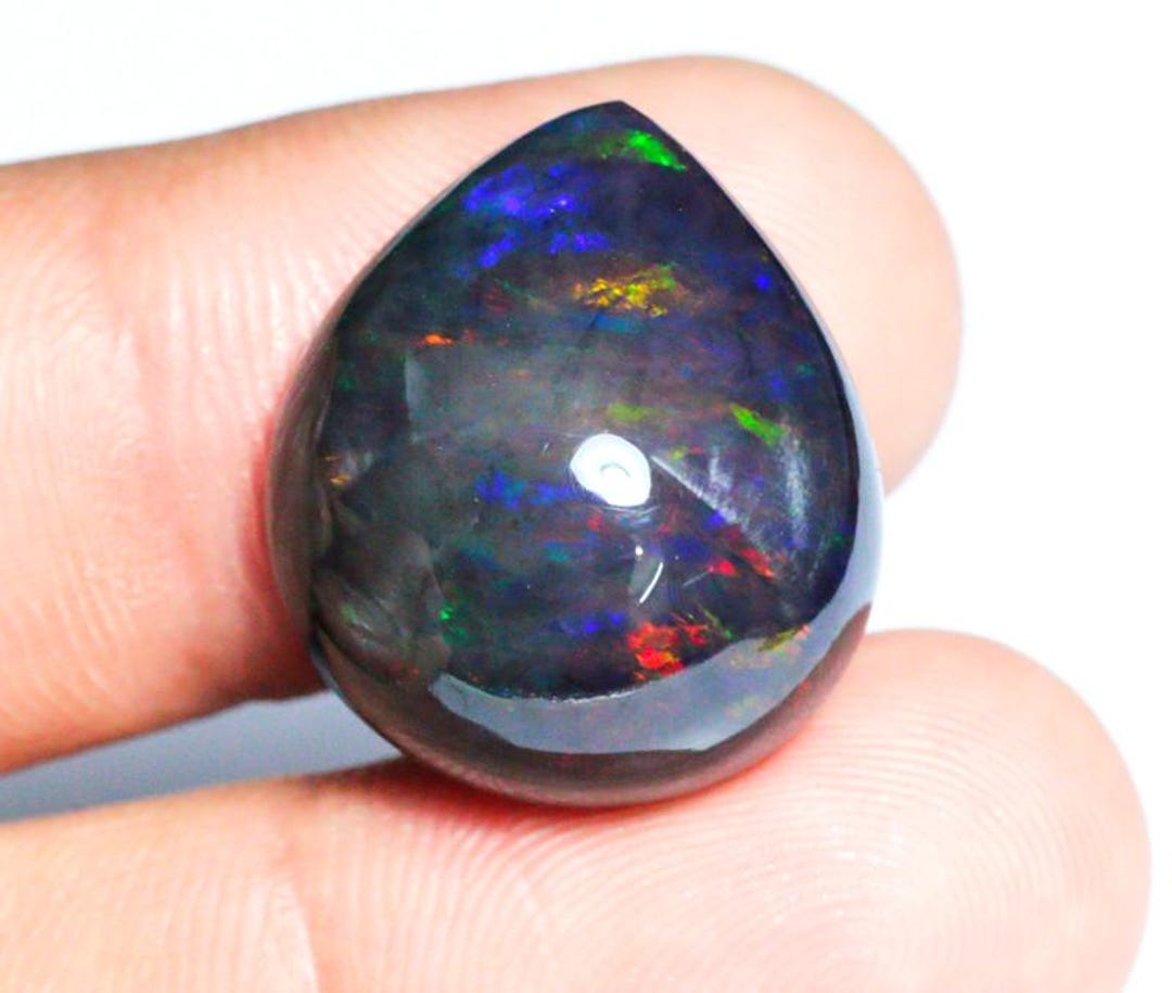 Ethiopian Black Opal Cabochon: Pear Shape Welo Fire Gemstone - Etsy