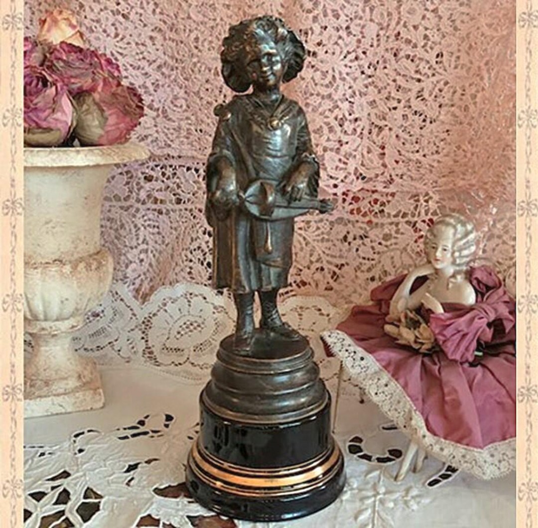 Antique Boudoir Statue, Young Girl With Violin, Street Artist, 1900s ...