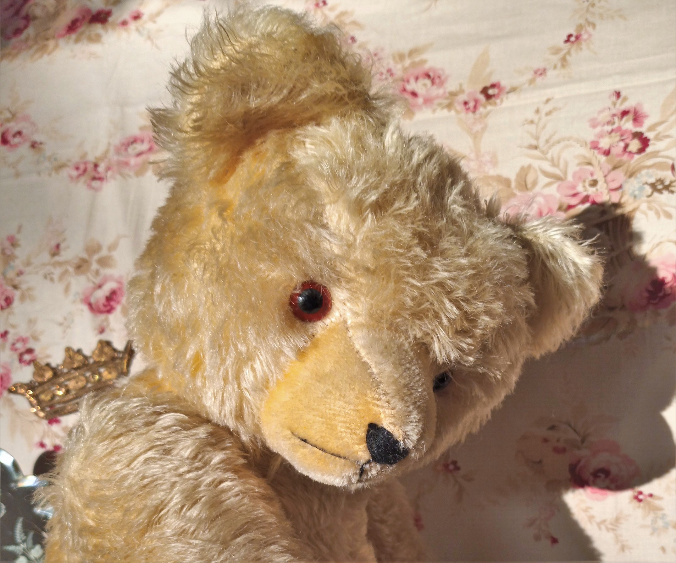 Antique Pierrot Teddy Bear Old White Tulle Collar/plush in Long Mohair ...